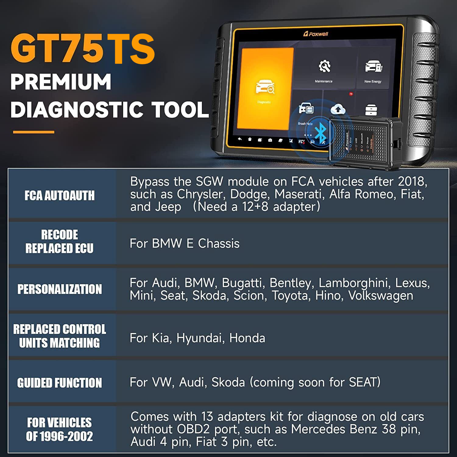 Foxwell GT75TS Full TPMS Bidirectional Scanner OBD2 Full System ...