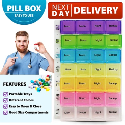 Weekly Pill Box 7 Day 28 Compartment Tablet Organiser Medicine Storage ...