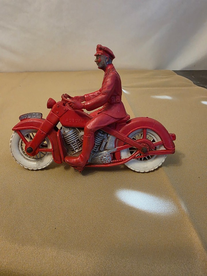 Auburn Rubber Co. 1950s Vintage Police Motorcycle Toy Red with White ...