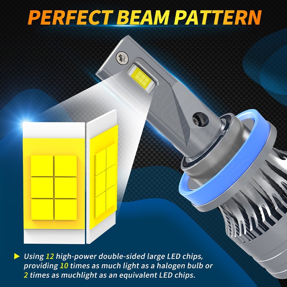 9005 H11 LED Headlight Super Bright Bulbs Kit 6500K White 40000LM High ...