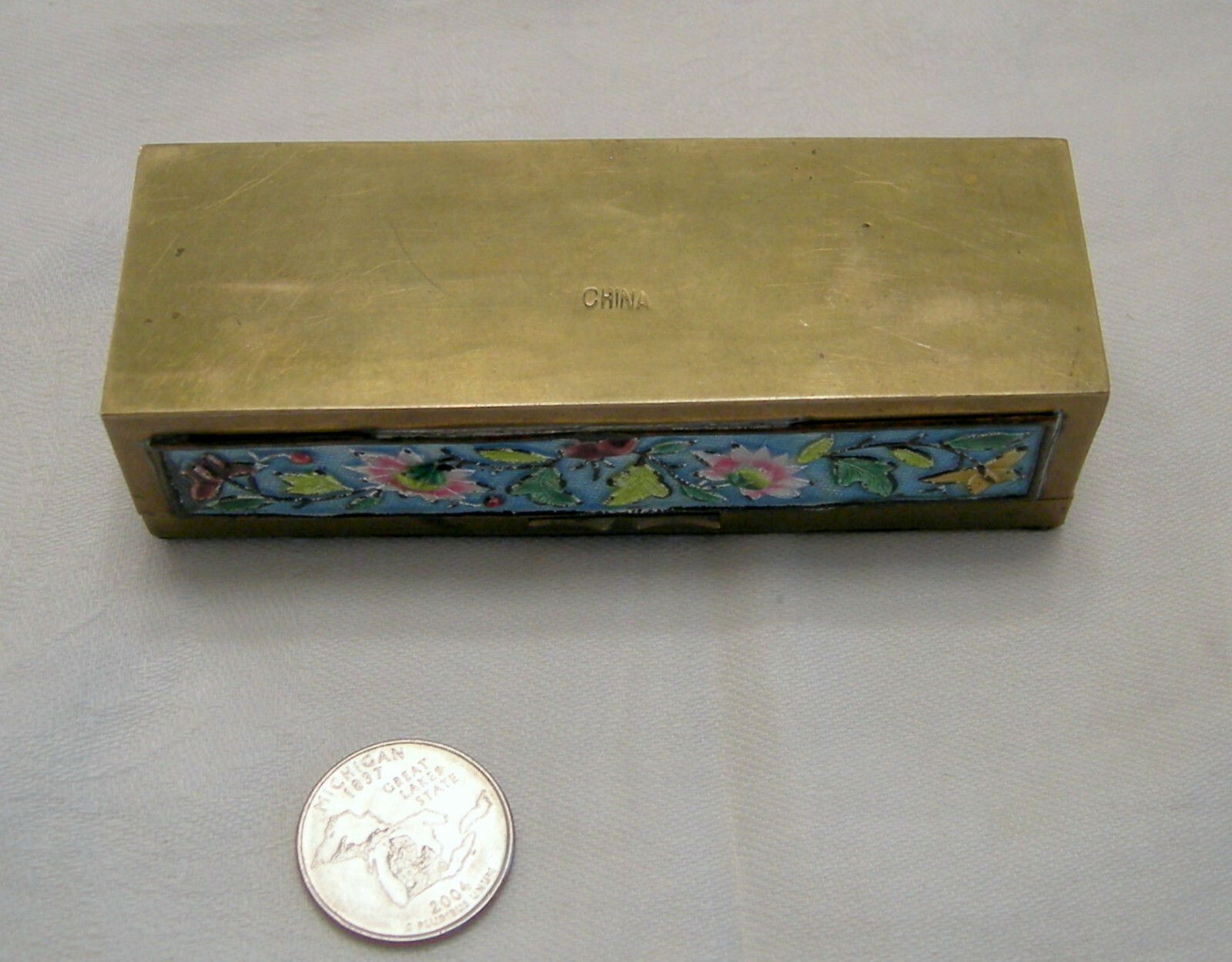 Antique Heavy CHINESE CLOISONNE ENAMEL BRASS STAMP BOX Hinged | eBay
