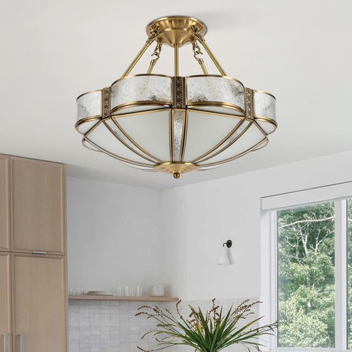 Wide Stained Glass Inverted Ceiling Light Pendant for Dining Room ...