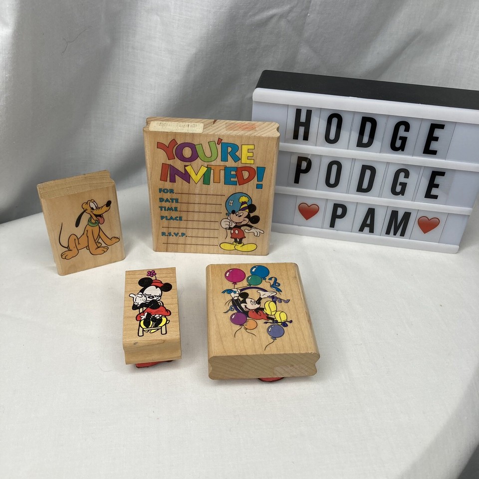 4 Disney Mickey Minnie Mouse Rubber Stampede Stamps Pluto Party You're ...