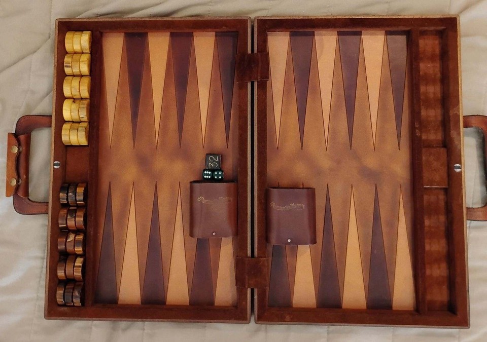 Vintage Full Size Backgammon Set Leather Suede Walnut | eBay