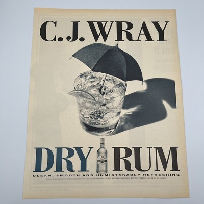 C.J. Wray Dry Rum 1991 Vintage Print Ad 9.5"x12" bar wall art decor ...