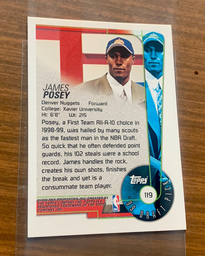 James Posey 1999 Topps NBA Tipoff RC # 119, Denver Nuggets / Boston ...