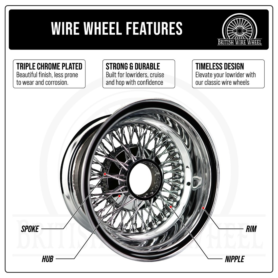 14x7 Rev 72 Spoke Cross Lace Lowrider Wire Wheels, 2 Bar Knockoff Caps ...