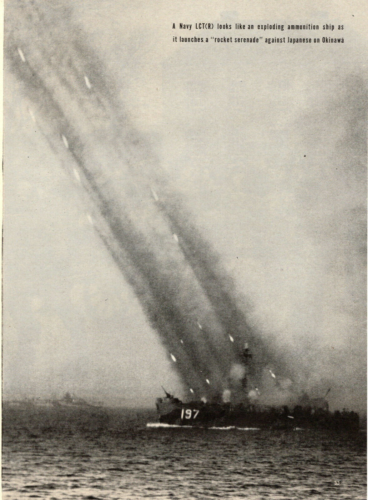 1945 WW2 print photo Navy LCT(R) Launches Rocket Barrage on Okinawa ...