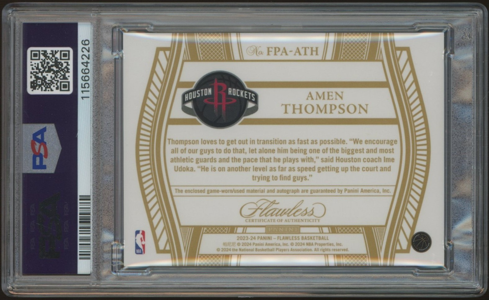 2023-24 Panini Flawless Gold Amen Thompson RPA RC 3-Color Patch AUTO 4/ ...