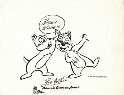 Bill Justice Chip 'n' Dale Walt Disney Signed Autograph Art Sketch PSA ...