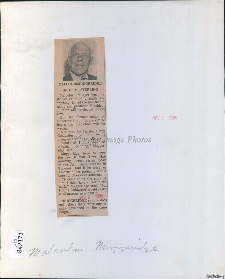 1964 Former Punch Editor Malcolm Muggeridge Predicts Win Journalism ...