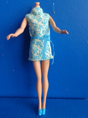 VINTAGE BARBIE SEARS GLAMOUR GROUP #1510 TURQUOISE BLUE KNIT SHIFT ...