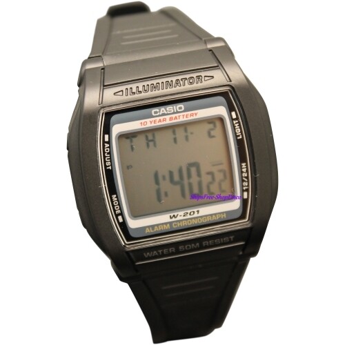 Casio W201-1AV 36mm Black Resin Case, Black Resin Band, Wristwatch for ...