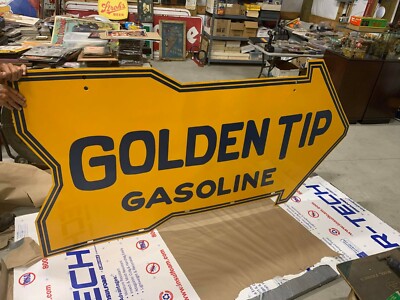 RARE Vintage Stoll Golden Tip Gasoline DSP Arrow SIGN GAS OIL 80" x 42 ...