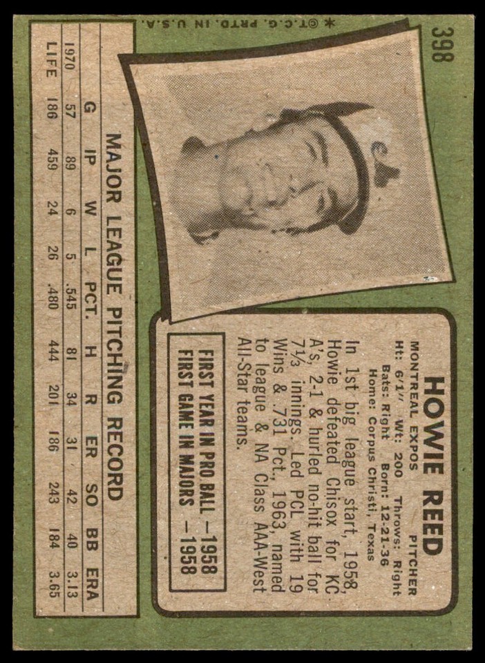 1971 Topps Howie Reed #398 Montreal Expos VG-EX | eBay