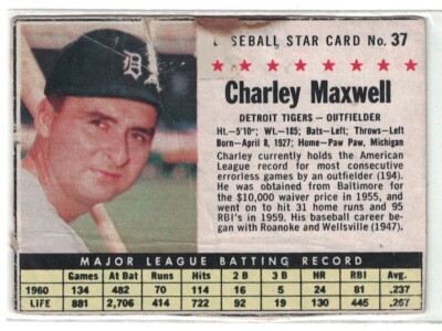 1961 Post #37, Charley Maxwell, Detroit Tigers, Box, Poor | eBay