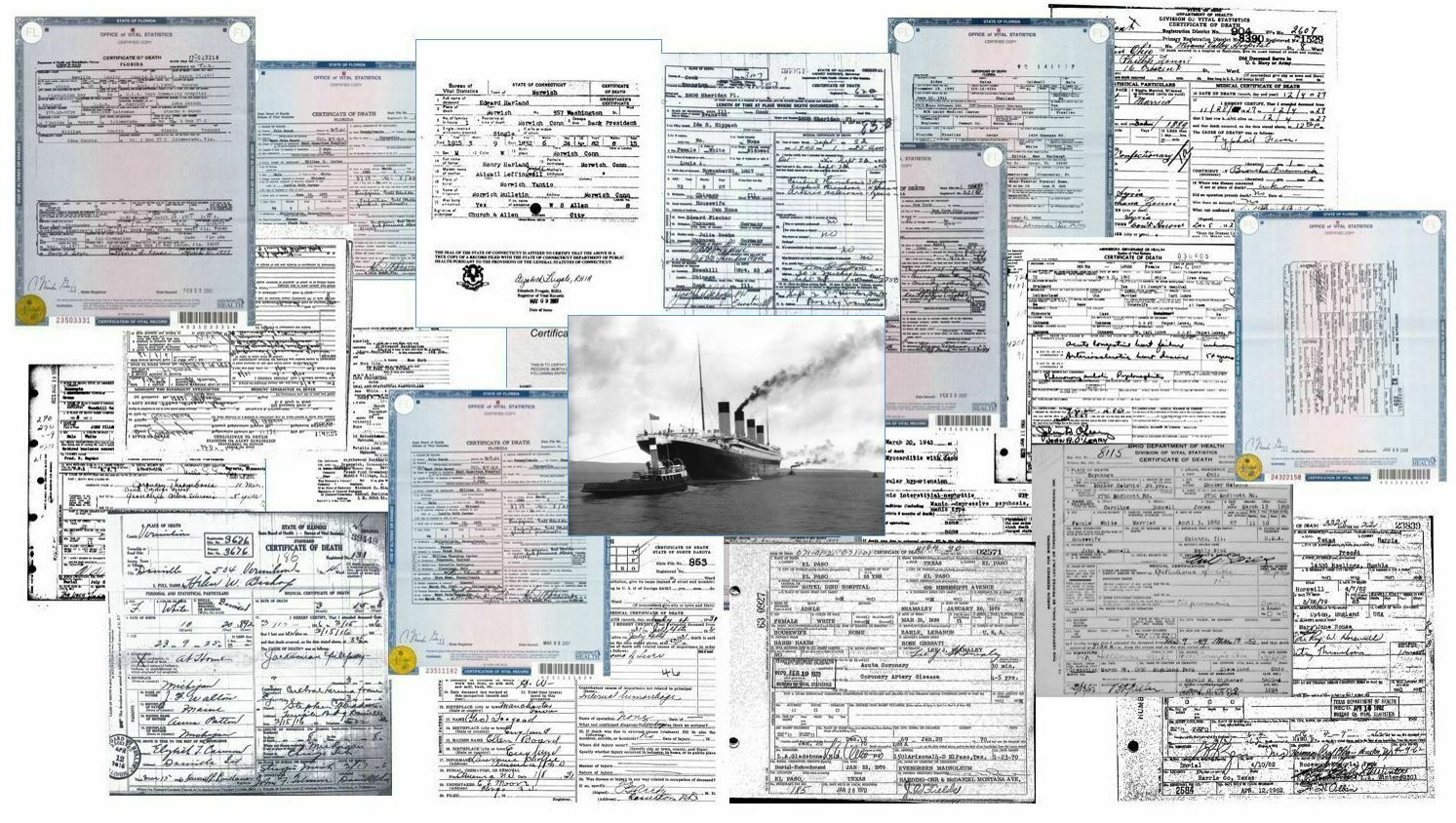 Titanic PHOTO + Survivors DEATH CERTIFICATES Lot of 41 Documents 1912 ...