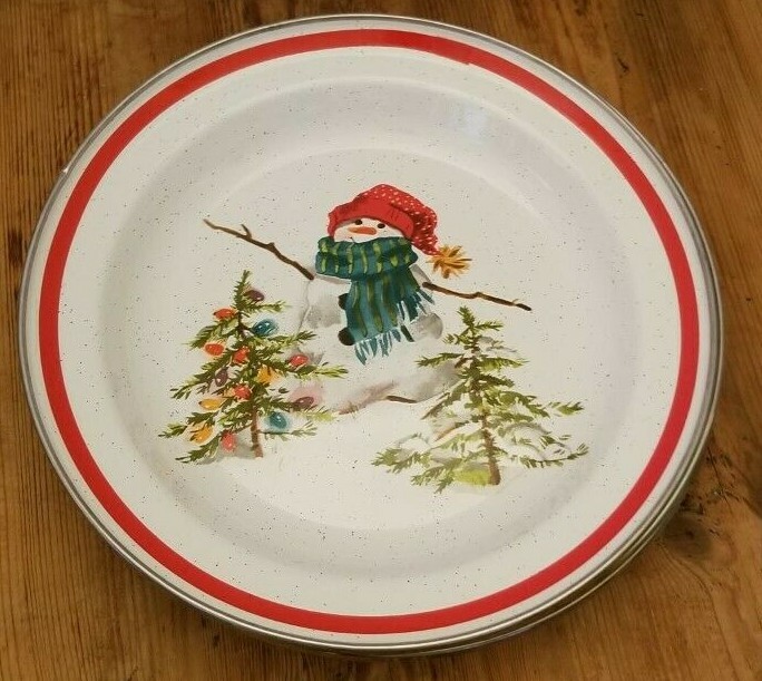 Hallmark Jan Karon 10 1/2" enamelware snowman plates set of 4 | eBay