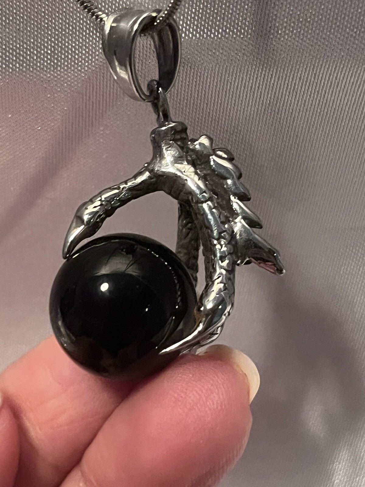 BIRD CLAW/TALON PENDANT W/ FAUX ROUND BLACK STONE - Gem