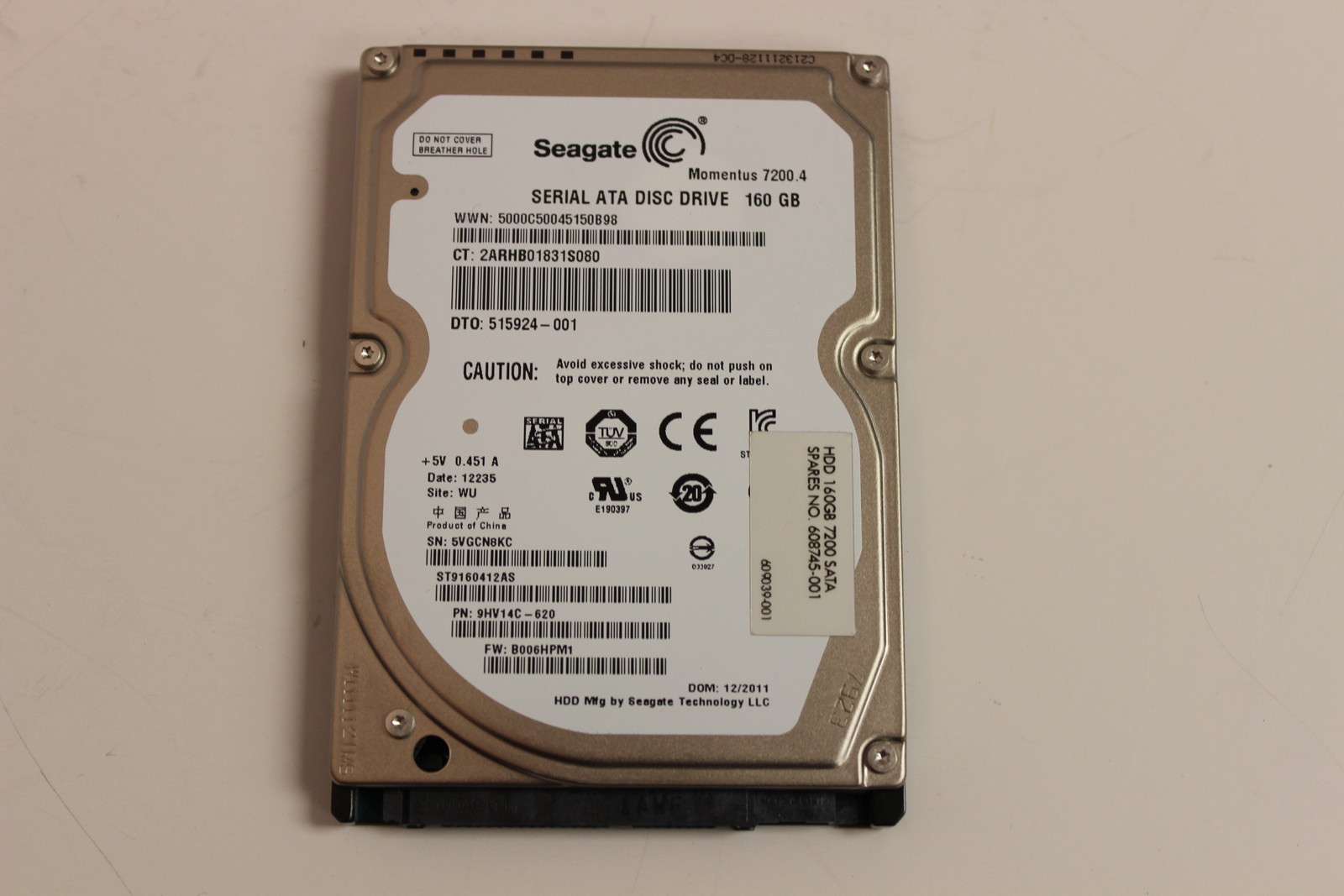 HP 608745-001 160GB 7200 SATA HARD DRIVE 6005 PRO USDT SEAGATE ...