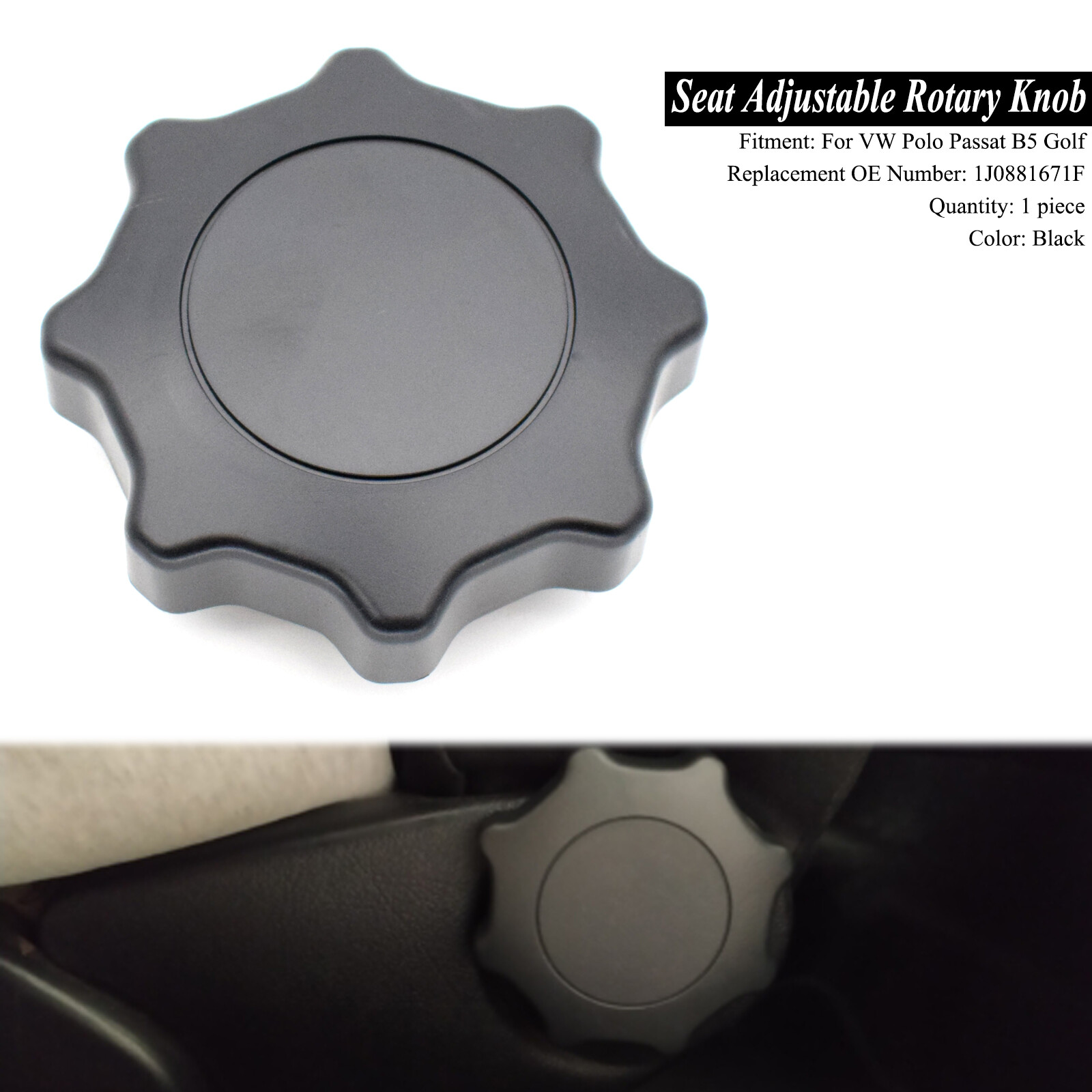 Recliner Seat Adjustment Black Turning Knob For VW Jetta Passat B5 Golf ...