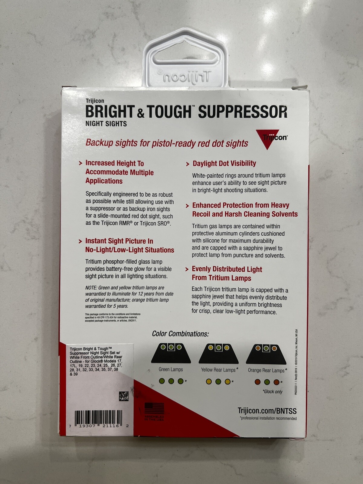 Trijicon GL201-C-600649 Night Sight Suppressor Set for Glock with Green ...