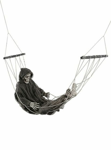 Halloween Lazy Bones 5ft Grim Reaper Skeleton in 8ft Hammock Horror ...