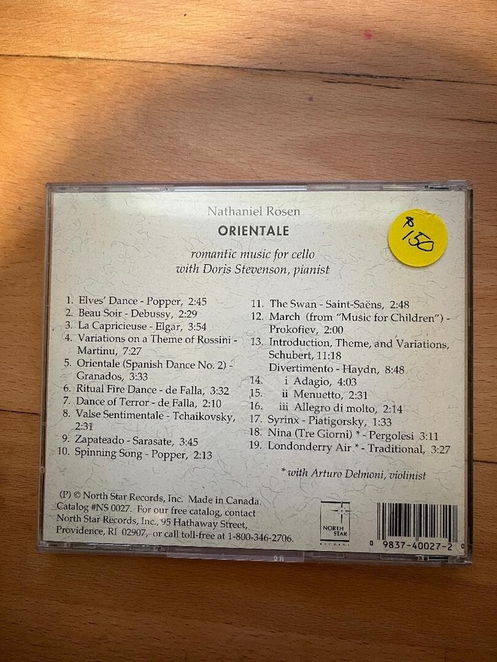 NATHANIEL ROSEN ORIENTAL MUSIC FOR CELLO Pre-Owned in Excellent ...