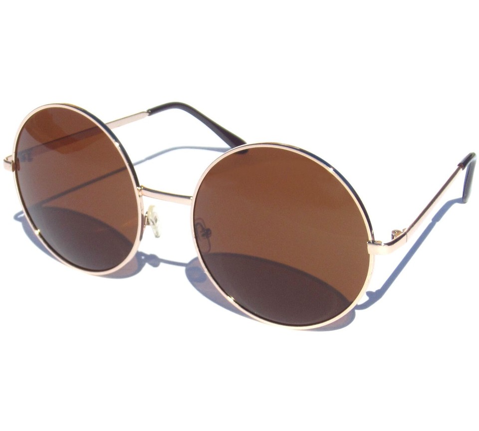 OVERSIZE Large BIG ROUND SUNGLASSES Retro Gold Color Metal Frame Circle ...