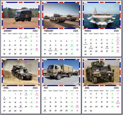Military Vehicles 2026 Calendar A4 Planner Hang Birthday Calendars Army ...