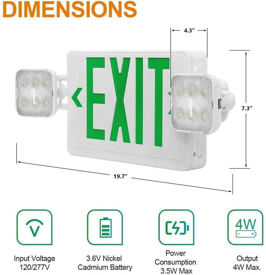 Green LED Exit Sign Light Emergency Battery Pack Combo UL-94V-0 (2Pcs ...