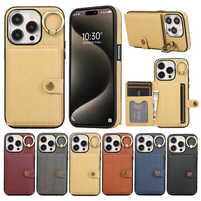 Ring Holder Card Pocket Back Wallet Phone Case For iPhone 15 Pro Max 14 ...