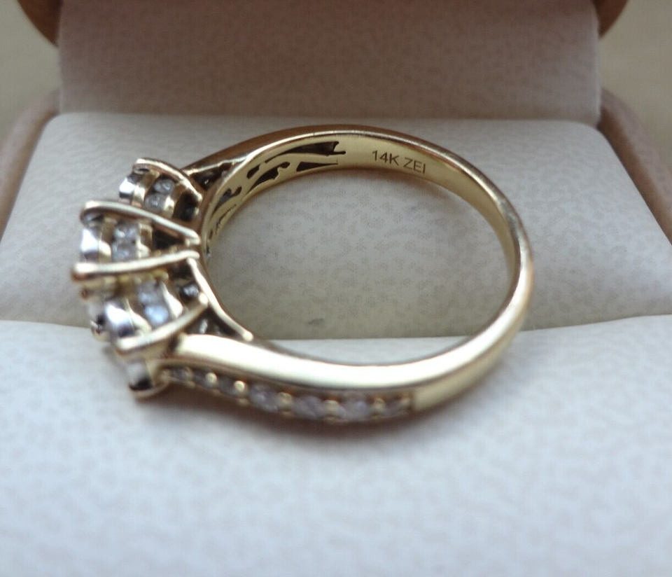 ZEI 14K YG ROUND 3-STONE DIAMOND RING WITH SIDE ACCENTS | eBay