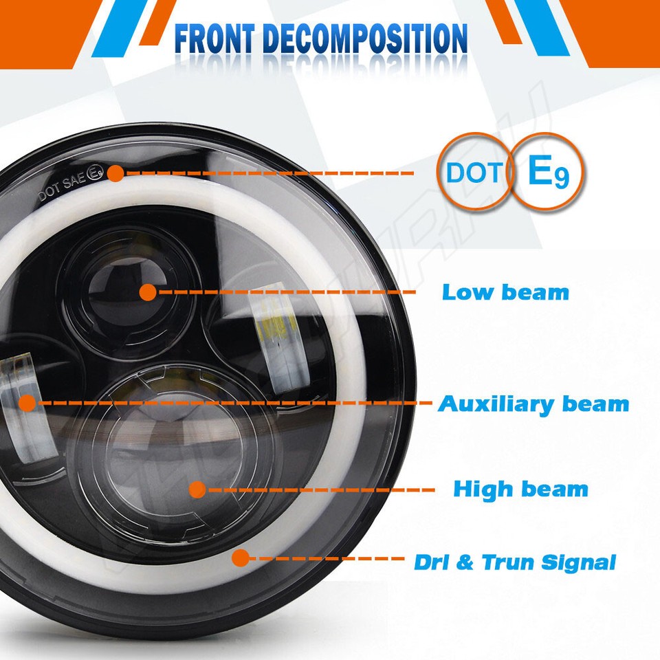 For FJ Cruiser 2007-2014 7'' Inch Projector Round LED Headlight Hi/Lo ...