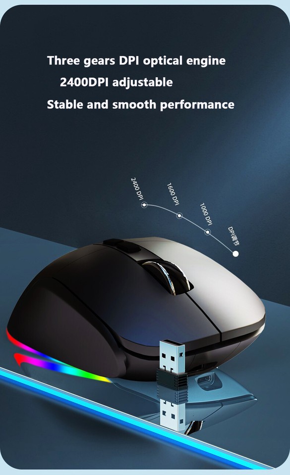 DOEL Wireless Ergonomic Fast Gaming Mouse 2.4G 1 USB 2 BT Connection ...