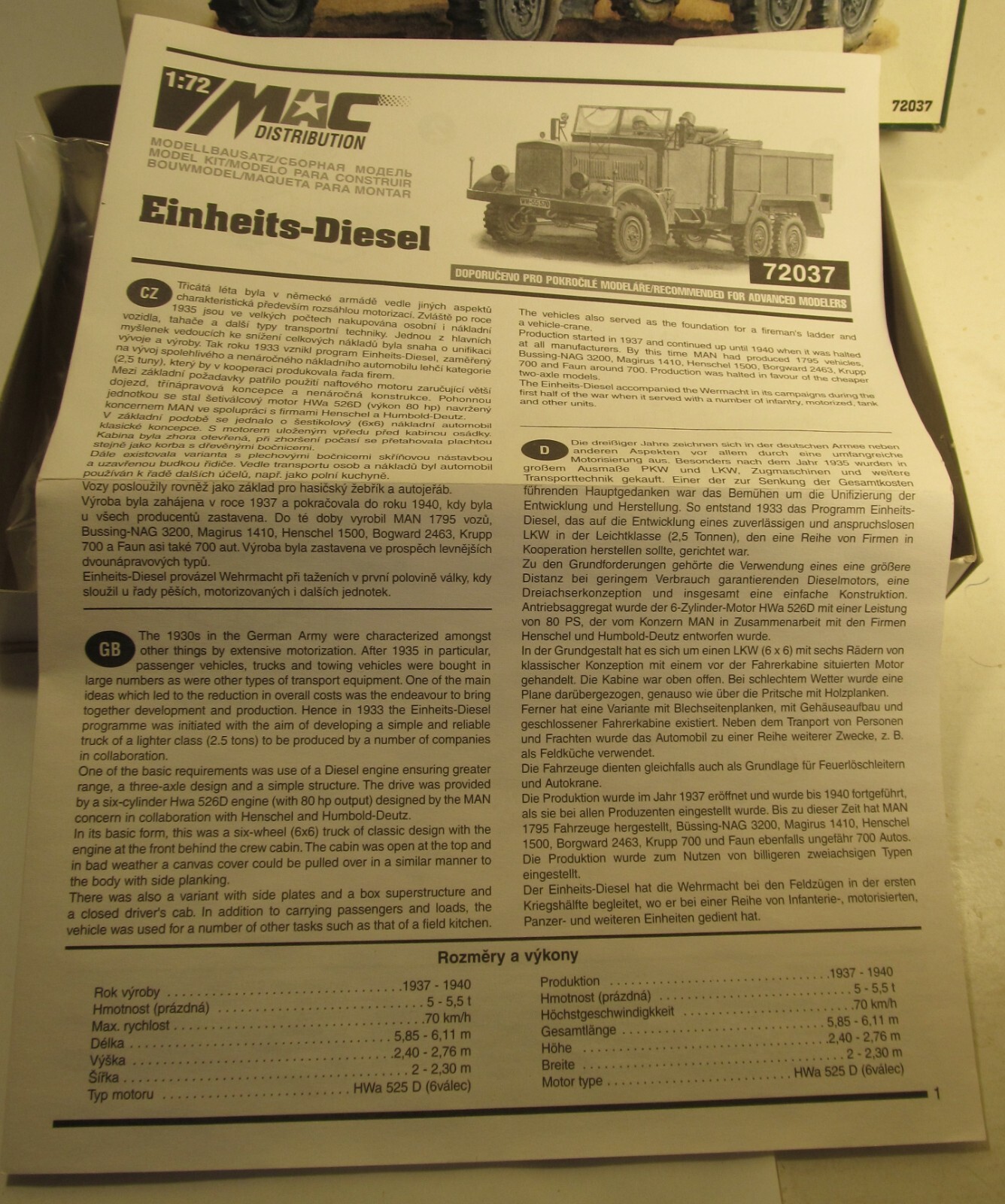 MAC+Distribution+Einheits-Diesel+German+Army+Vehicle+Model+Kit+72037+1 ...