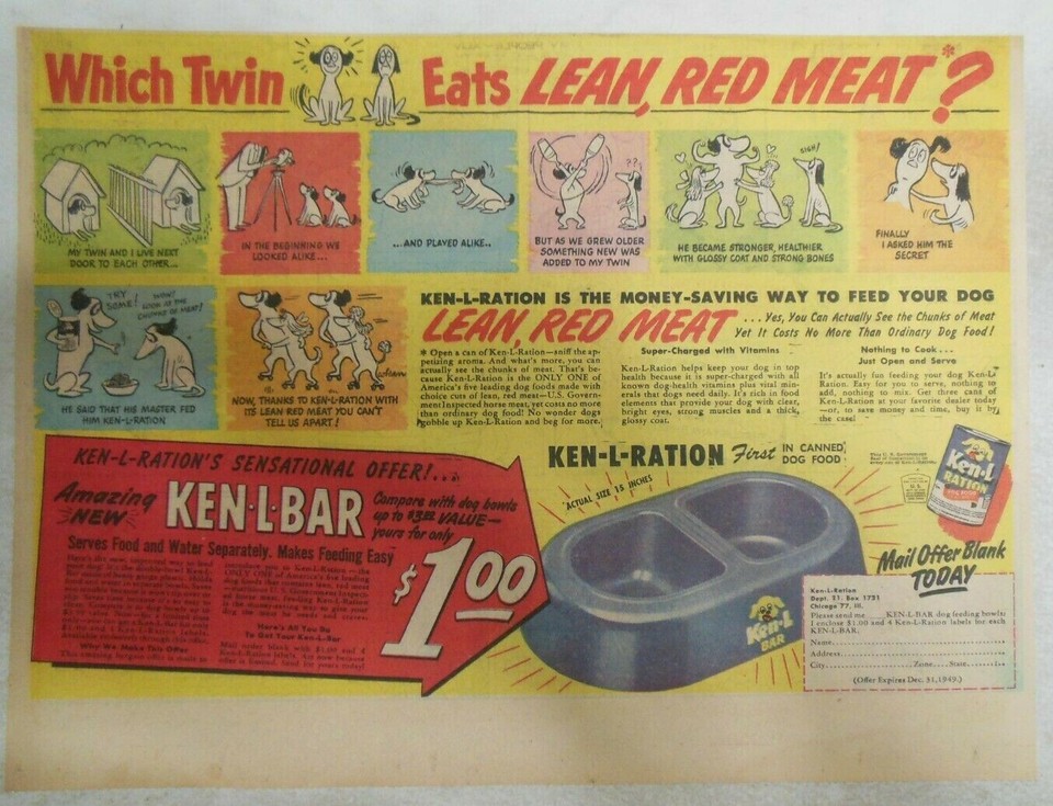 Ken-L-Ration Ad: Which Twin Eats Lean Red Meat ? from 1948 Size: 11 x ...