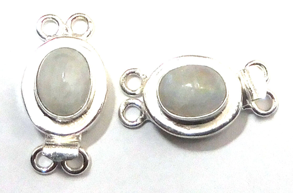 2 PCS OVAL MOONSTONE STONE BOX CLASP 2 STRAND STERLING SILVER PLATED ...