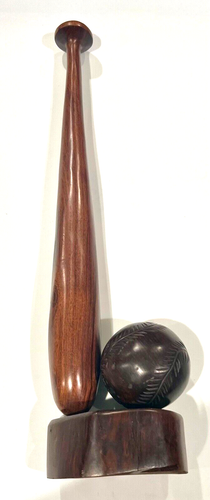 Vintage Mahogany Solid Wood Baseball & Bat Hand Carved Desk Decor Set ...