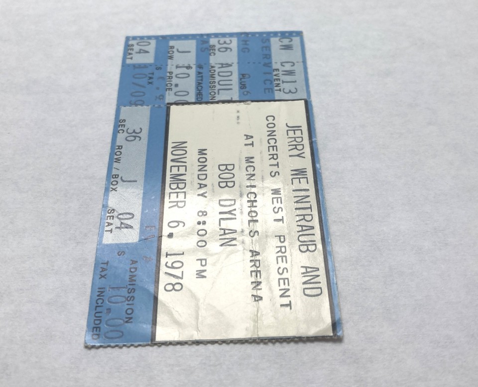 Bob Dylan concert ticket stub McNichols Arena (Denver) 11/6/1978 RARE ...