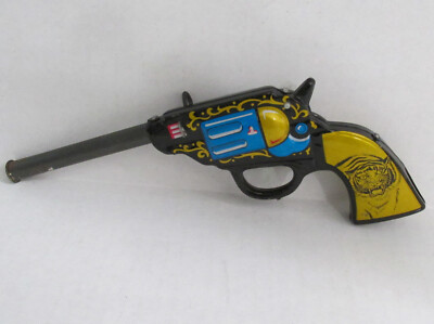 Vintage Tin Toy Gun spring,dart style,tigers on grips early antique toy ...
