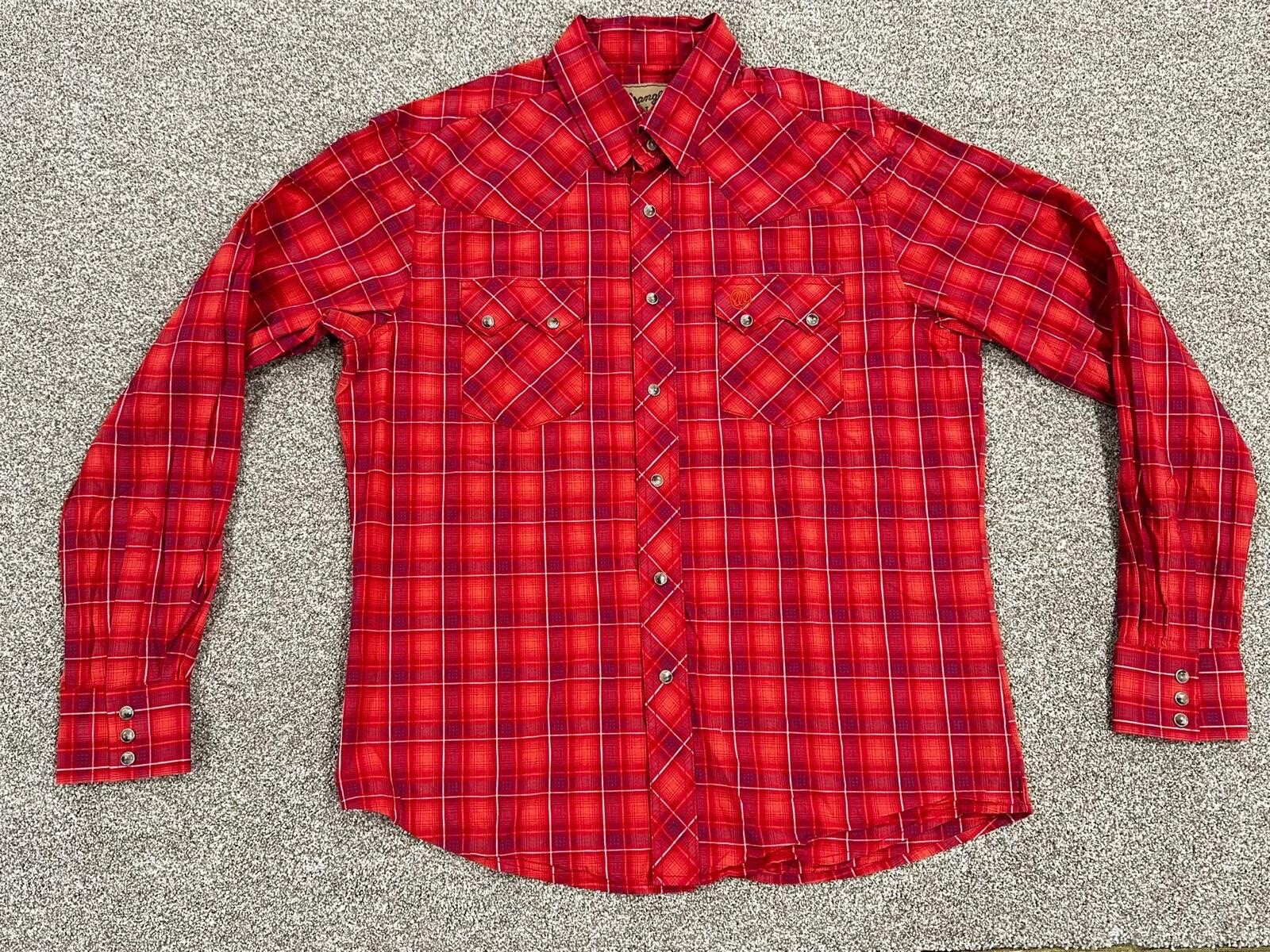 325 Wrangler Retro Western Mens L Reg Red Plaid Long Sleeve Snap Button ...