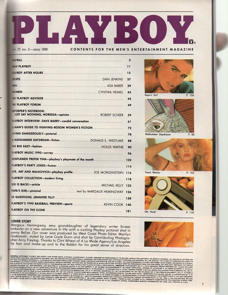Playboy Magazine May 1990 Margaux Hemingway John Malkovich Jennifer ...