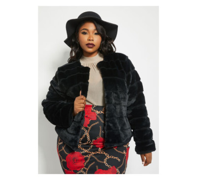 nwt ASHLEY STEWART Faux Fur paneled jacket coat 14 16 | eBay