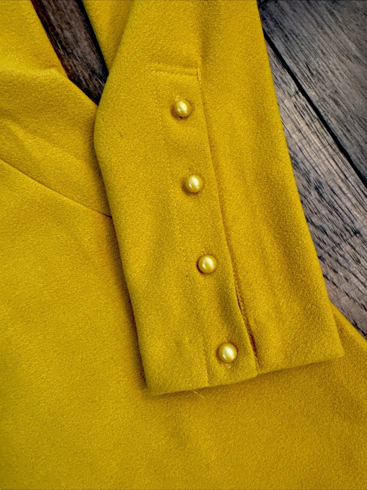 Esley Size Medium Dress Mustard Yellow Long Sleeve Sheath Button Detail ...