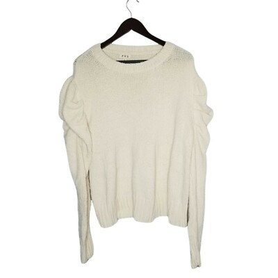 POL Women's Sweater Ivory Size Large L Puff-Sleeves Chenille Pullover ...