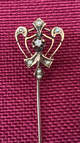 art nouveau gold stick pin with pearls and a diamond | eBay