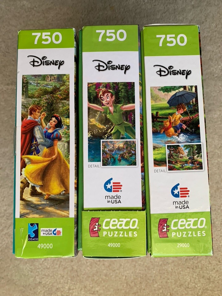 LOT OF 3 DISNEY Jigsaw Puzzles *NOT COUNTED* 750 Pieces KINKADE Pooh ...