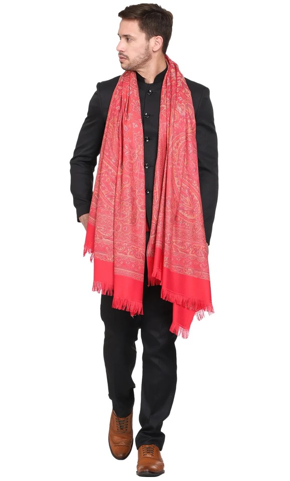Pink Pashmina Design Wool Solid Shawl Hand-Cut Kani Quality Jamavar ...