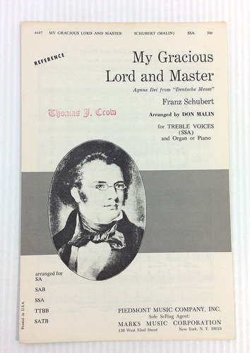 My Gracious Lord and Master Schubert Sheet Music Sacred Choral Octavo ...